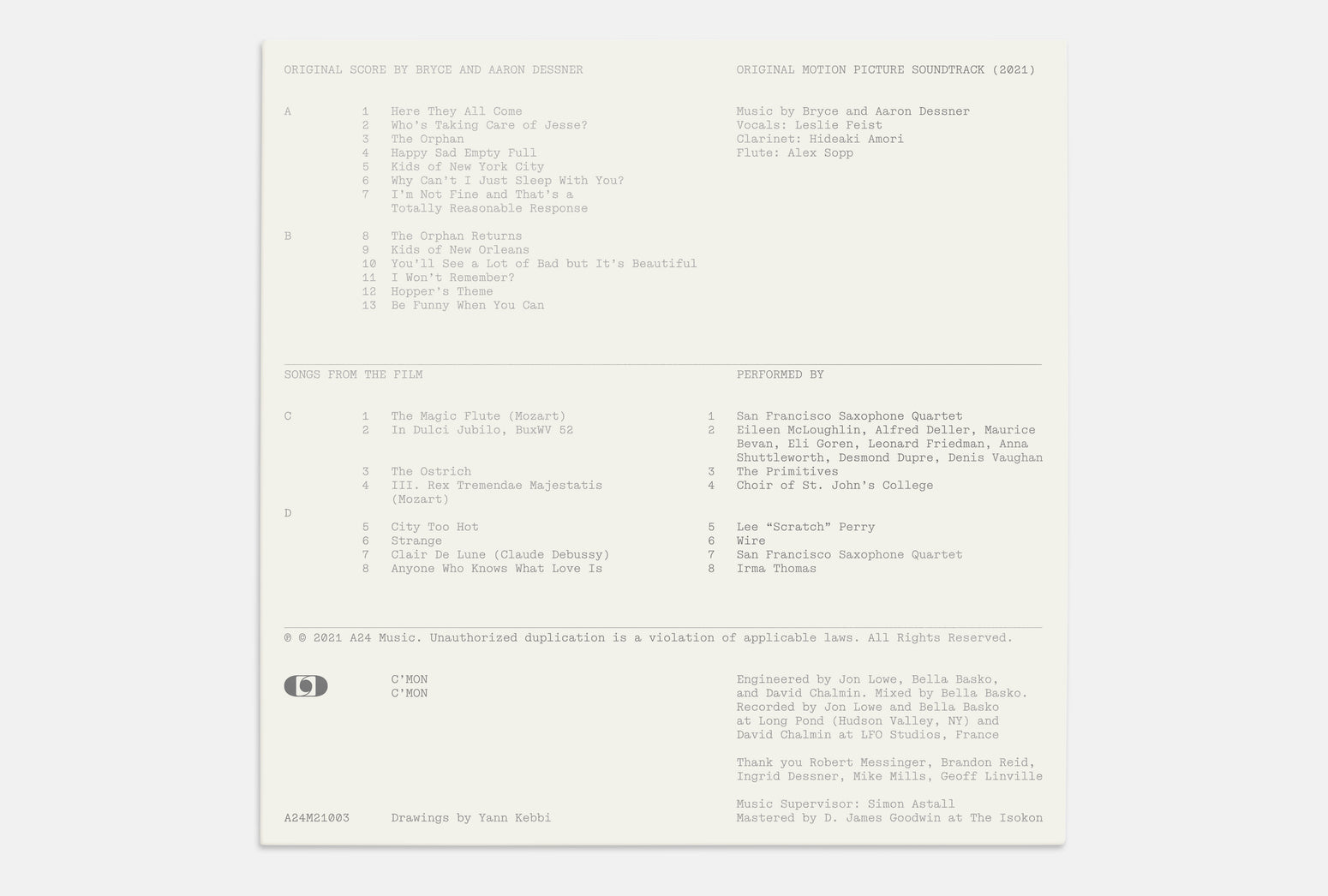 C'mon C'mon Original Motion Picture Soundtrack – A24 Shop
